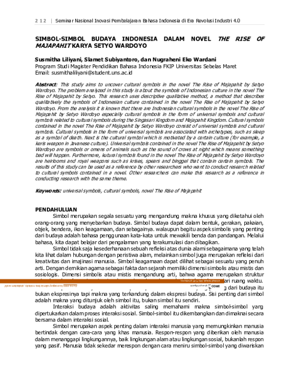 (PDF) Simbol-Simbol Budaya Indonesia Dalam Novel the Rise of Majapahit Karya Setyo Wardoyo