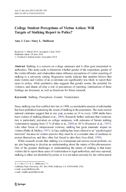 (PDF) College Student Perceptions of Victim Action: Will Targets of ...