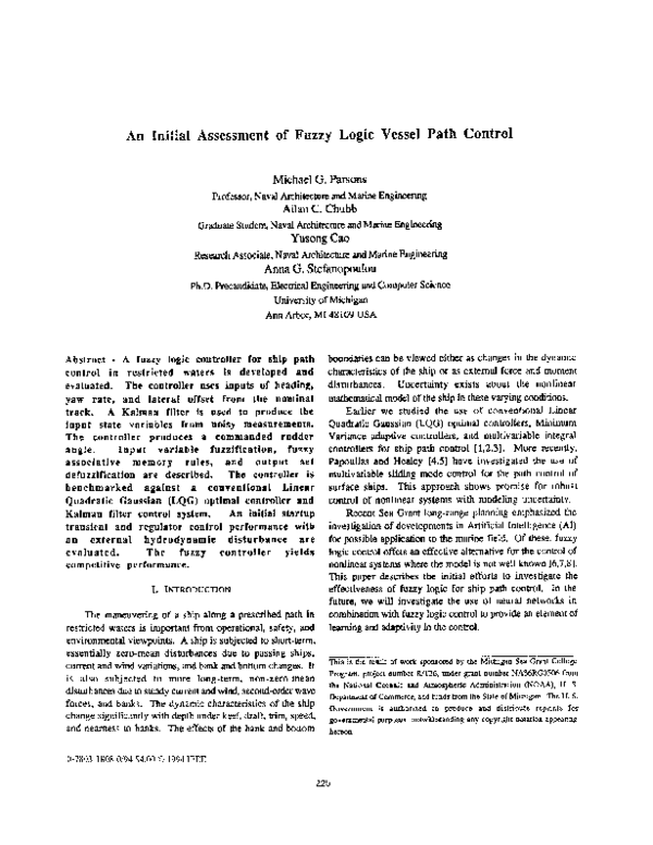 (PDF) An initial assessment of fuzzy logic vessel path control