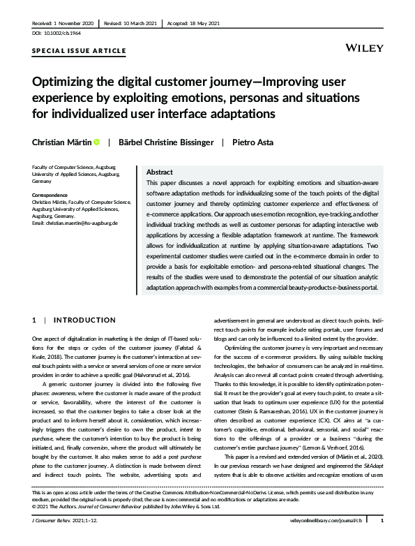 (PDF) Optimizing the digital customer journey—Improving user experience by exploiting emotions ...