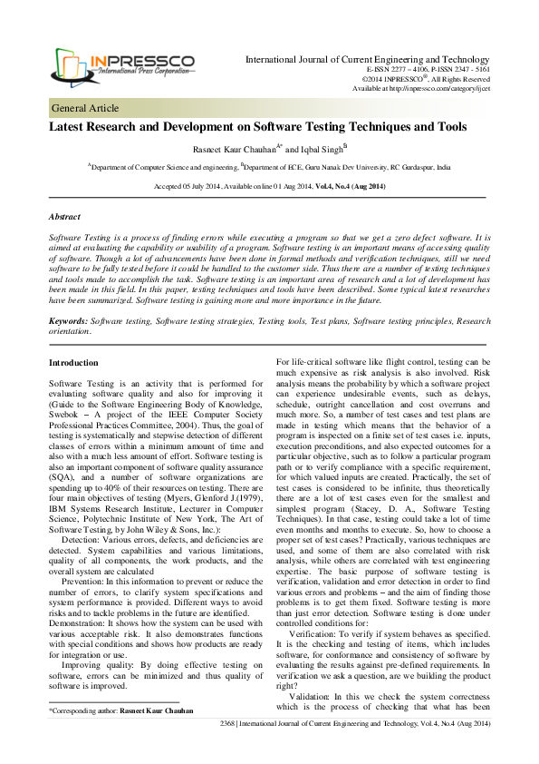 (PDF) Latest Research and Development on Software Testing Techniques ...