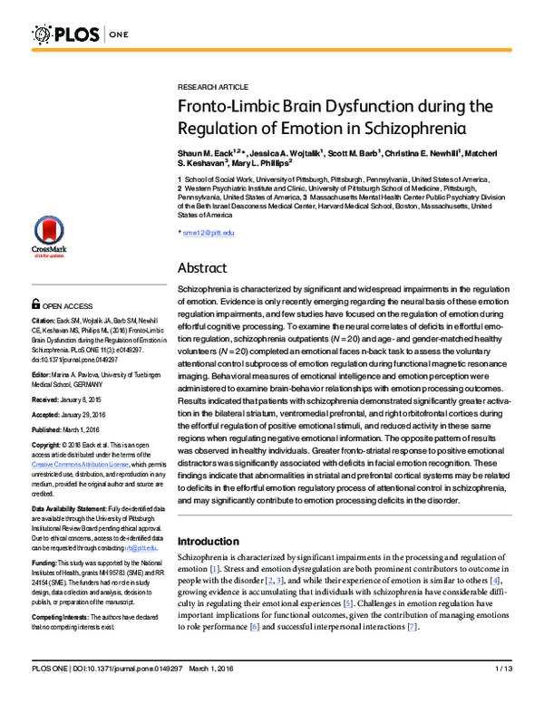 (PDF) Fronto-Limbic Brain Dysfunction during the Regulation of Emotion ...