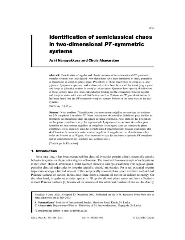 (PDF) Identification of semiclassical chaos in two-dimensional PT ...