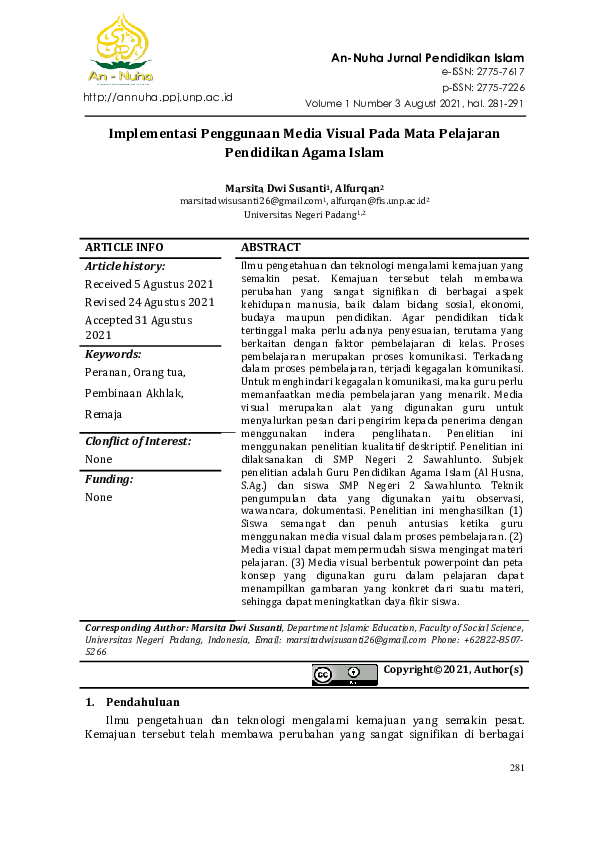(PDF) Implementasi Penggunaan Media Visual Pada Mata Pelajaran Pendidikan Agama Islam