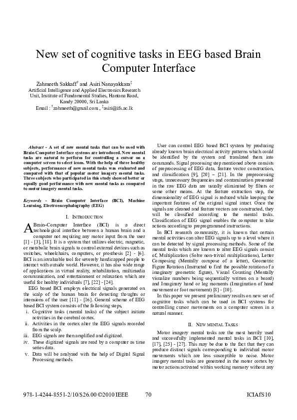 (PDF) New set of cognitive tasks in EEG based Brain Computer Interface