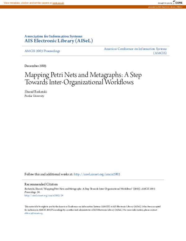 (PDF) Mapping Petri Nets and Metagraphs: A Step Towards Inter-Organizational Workflows