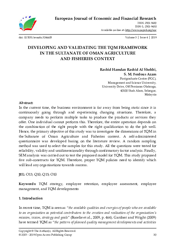 (PDF) Developing and Validating the TQM Framework in the Sultanate of ...