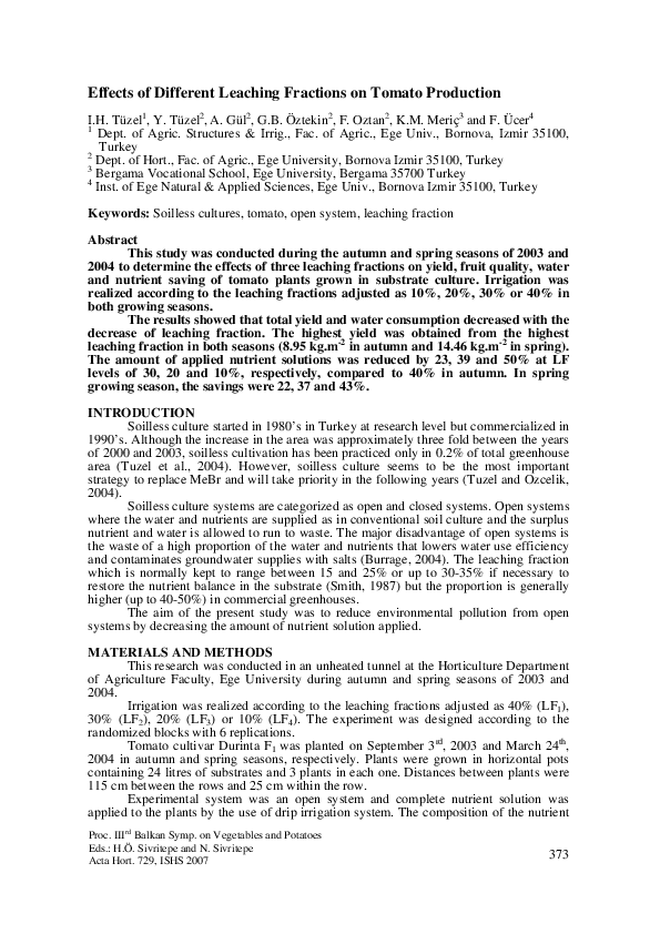 (PDF) Effects of Different Leaching Fractions on Tomato Production