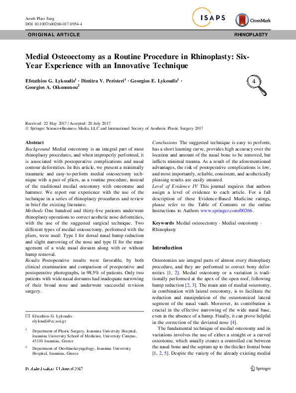 (PDF) Medial Osteoectomy as a Routine Procedure in Rhinoplasty: Six ...