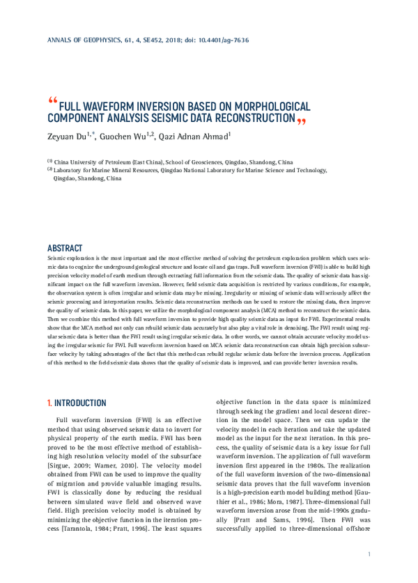(PDF) Full waveform inversion based on morphological component analysis ...