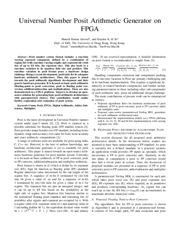 (PDF) Universal number posit arithmetic generator on FPGA