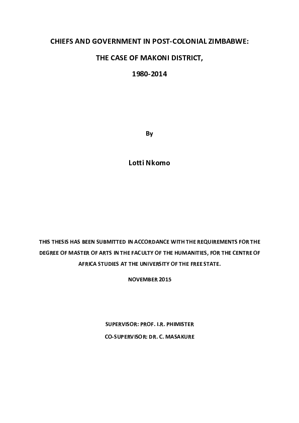 (PDF) Chiefs and government in post-colonial Zimbabwe: the case of ...