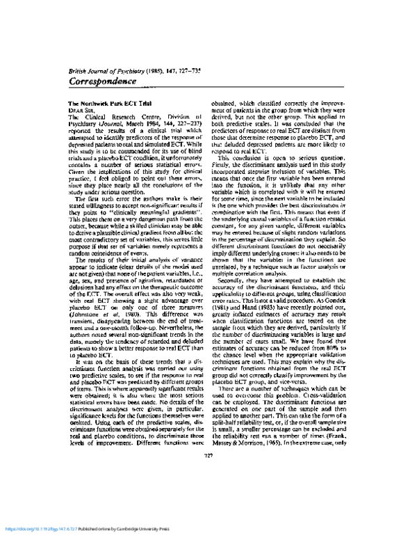 (PDF) The Northwick Park ECT trial