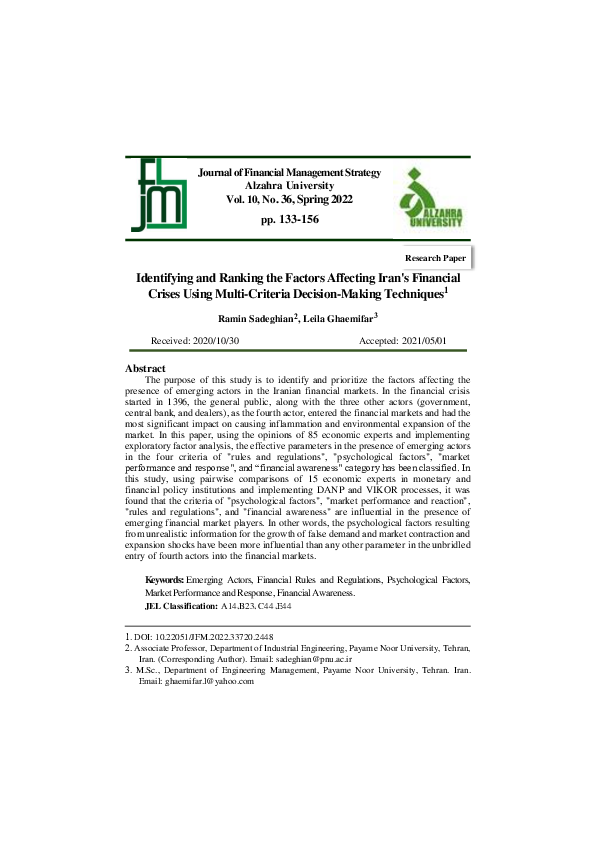 (PDF) Identifying and Ranking the Factors Affecting Iran's Financial ...