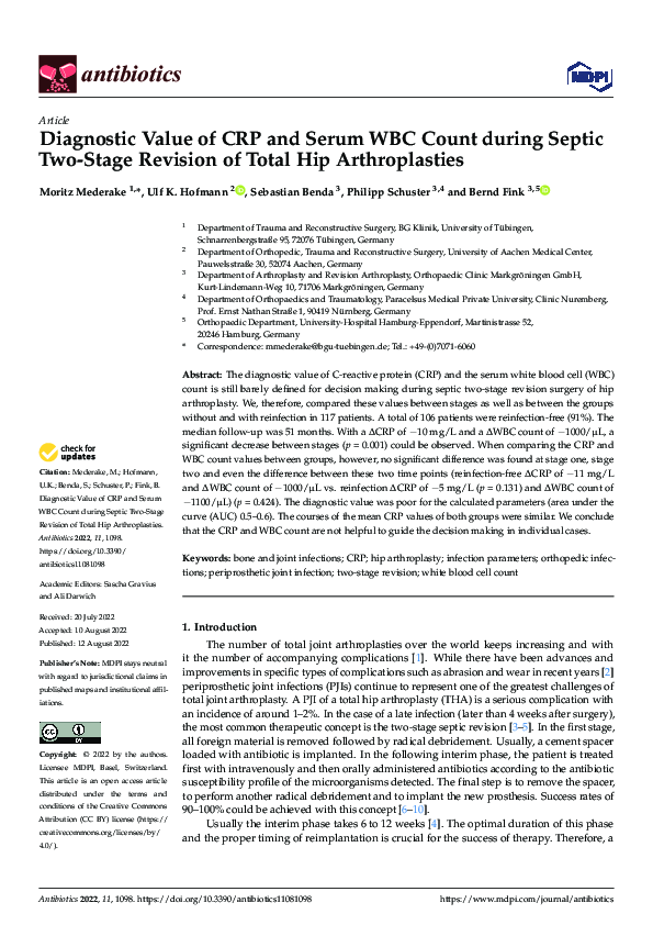 (PDF) Diagnostic Value of CRP and Serum WBC Count during Septic Two ...