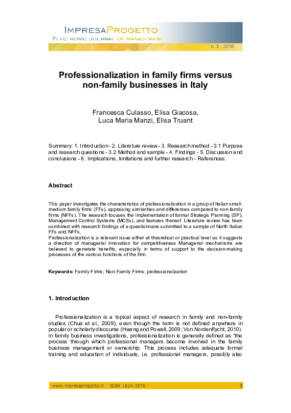 (PDF) Professionalization in family firms versus non-family businesses ...