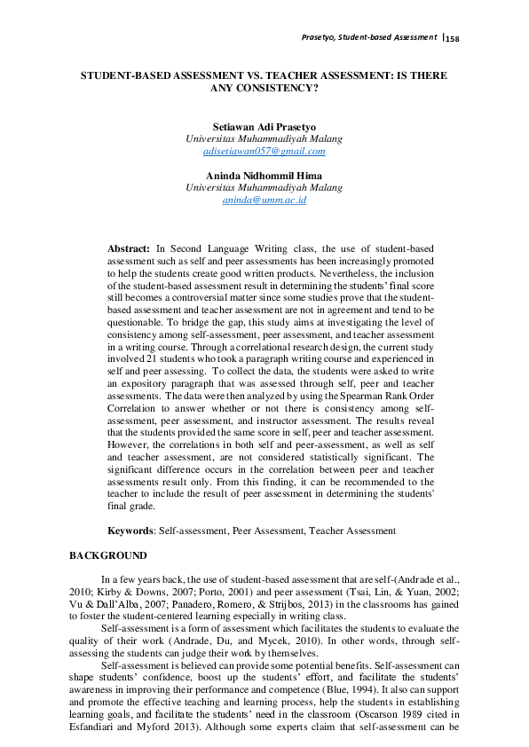 (PDF) Student-Based Assessment vs. Teacher Assessment: Is There Any ...