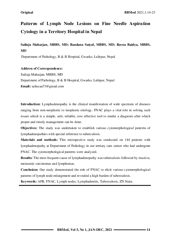(PDF) Patterns of Lymph Node Lesions on Fine Needle Aspiration Cytology ...