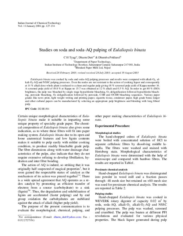 (PDF) Studies on soda and soda-AQ pulping of Eulaliopsis binata