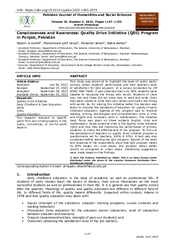 (PDF) Consciousness and Awareness: Quality Drive Initiative (QDI ...