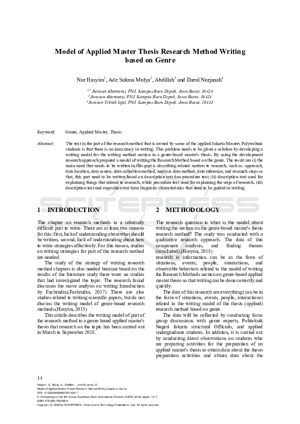 (PDF) Model of Applied Master Thesis Research Method Writing based on Genre