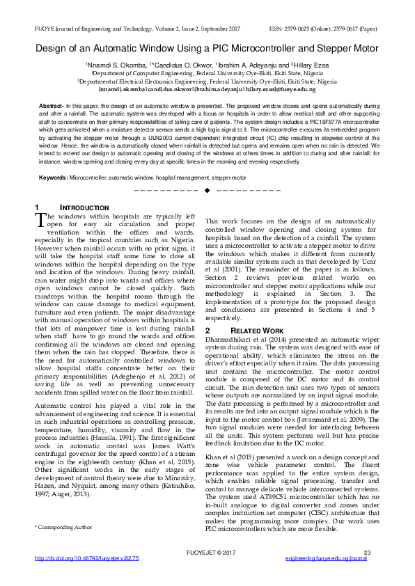 (PDF) Design of an Automatic Window Using a PIC Microcontroller and Stepper Motor
