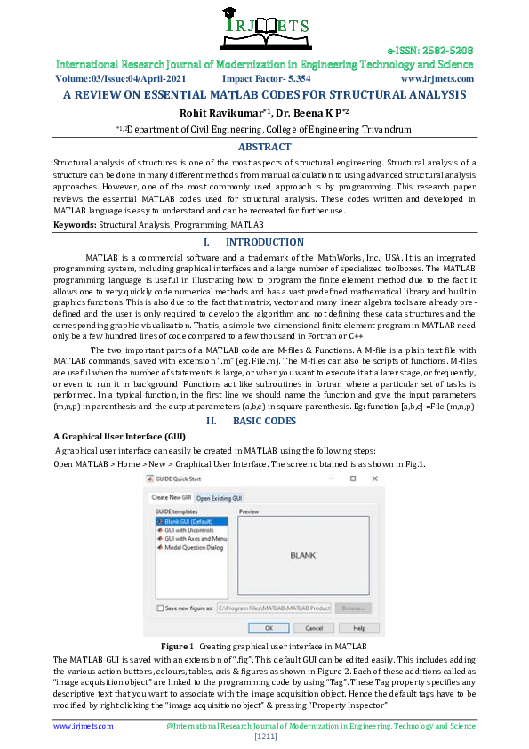 (PDF) A REVIEW ON ESSENTIAL MATLAB CODES FOR STRUCTURAL ANALYSIS