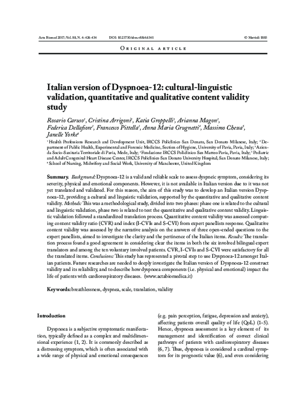 (PDF) Italian version of Dyspnoea-12: cultural-linguistic validation ...