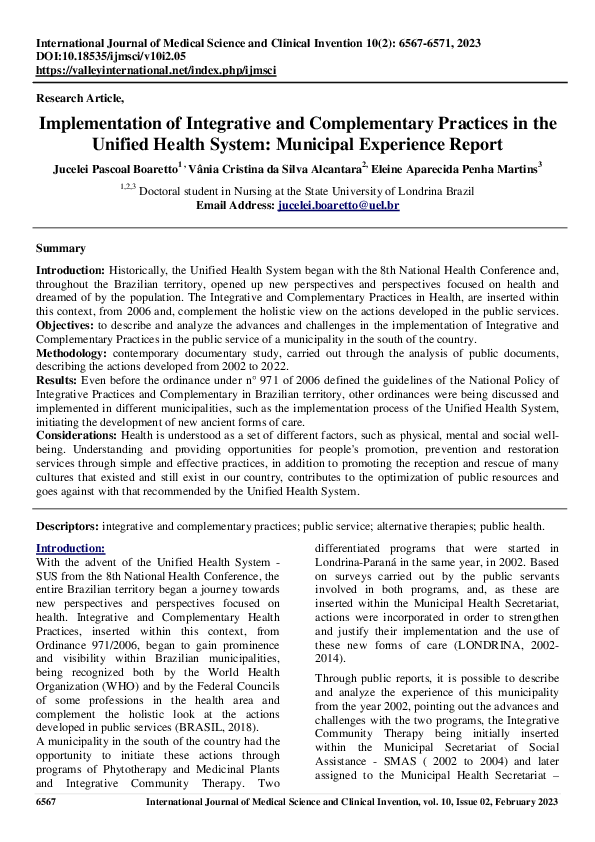 (PDF) Implementation of Integrative and Complementary Practices in the Unified Health System ...