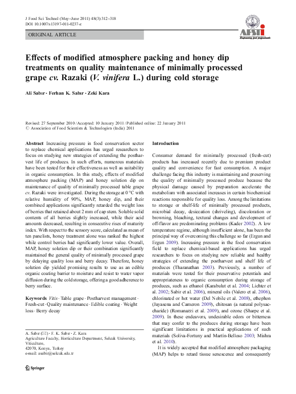 (PDF) Effects of modified atmosphere packing and honey dip treatments ...