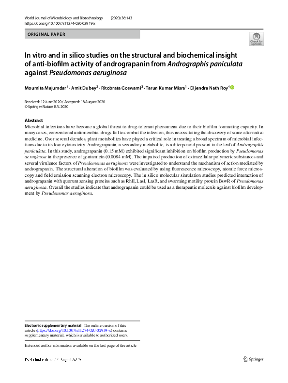 (PDF) In vitro and in silico studies on the structural and biochemical ...