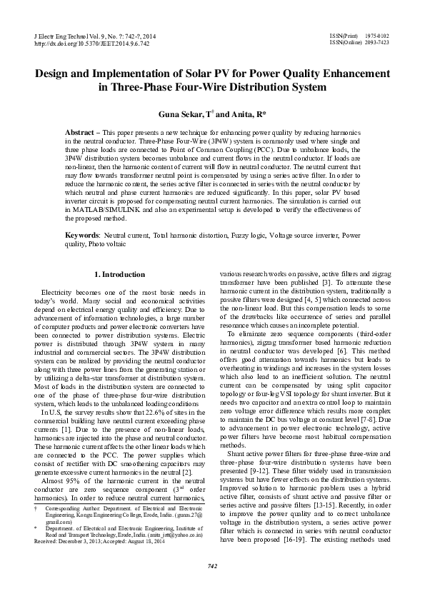 (PDF) Design and Implementation of Solar PV for Power Quality Enhancement in Three-Phase Four ...