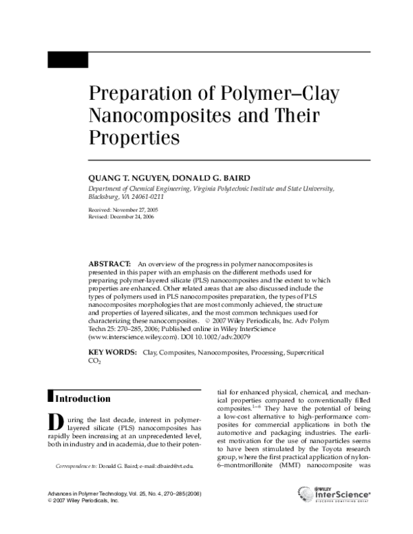 (PDF) Preparation of polymer–clay nanocomposites and their properties