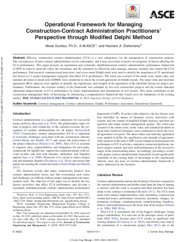 (PDF) Operational Framework for Managing Construction Contract Administration- Practitioners ...