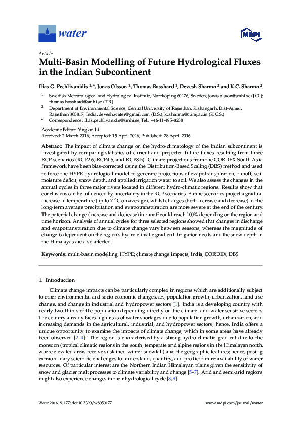 (PDF) Multi-Basin Modelling of Future Hydrological Fluxes in the Indian ...