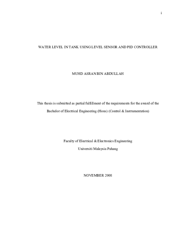 (PDF) Water level in tank using level sensor and PID controller