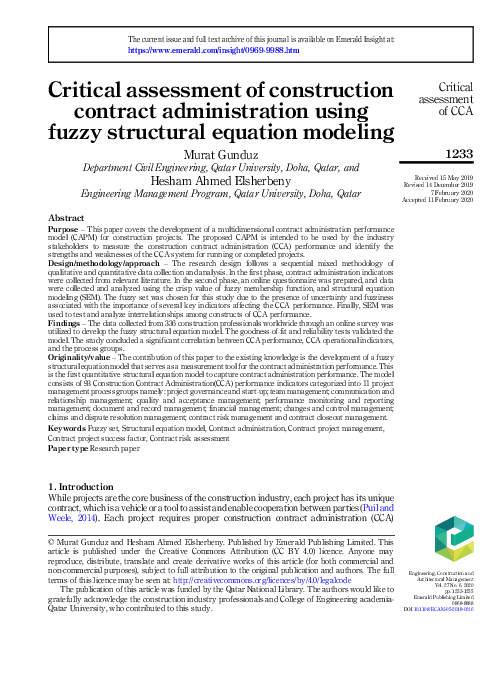 (PDF) Critical assessment of construction contract administration using fuzzy structural ...