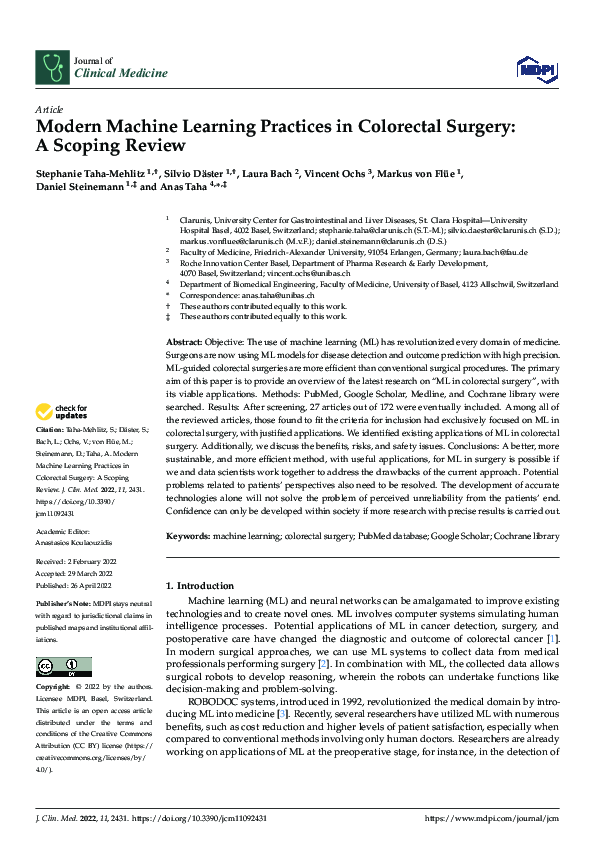 (PDF) Modern Machine Learning Practices in Colorectal Surgery: A ...