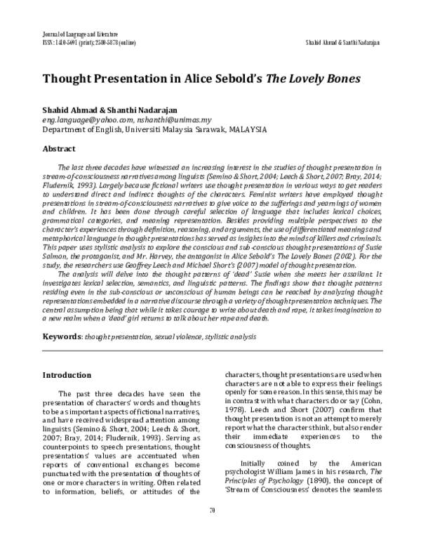 (PDF) Thought Presentation in Alice Sebold's The Lovely Bones