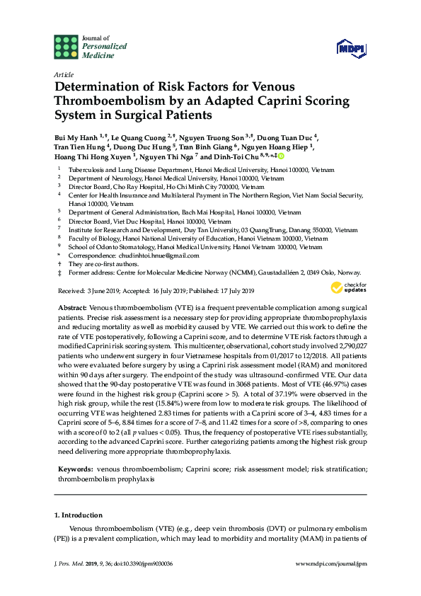 (PDF) Determination of Risk Factors for Venous Thromboembolism by an ...