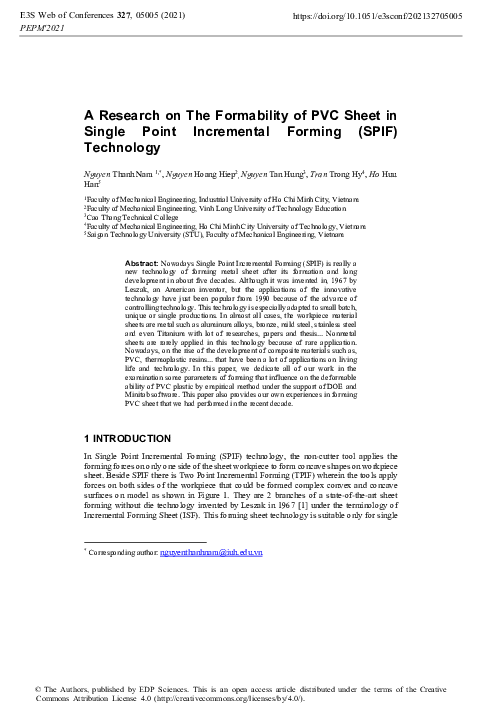 (PDF) A Research on The Formability of PVC Sheet in Single Point ...
