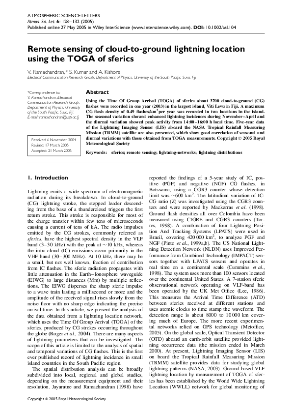 (PDF) Remote sensing of cloud-to-ground lightning location using the ...