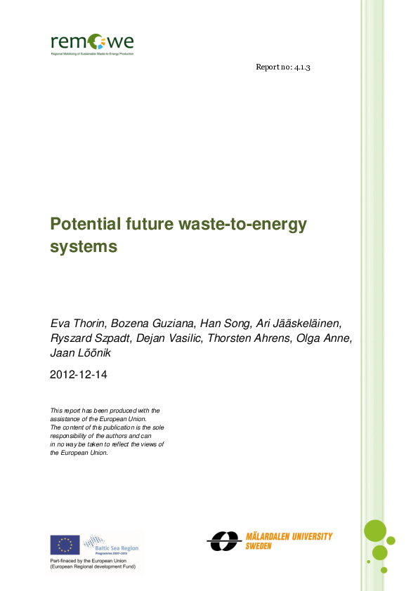 (PDF) Potential future waste-to-energy systems