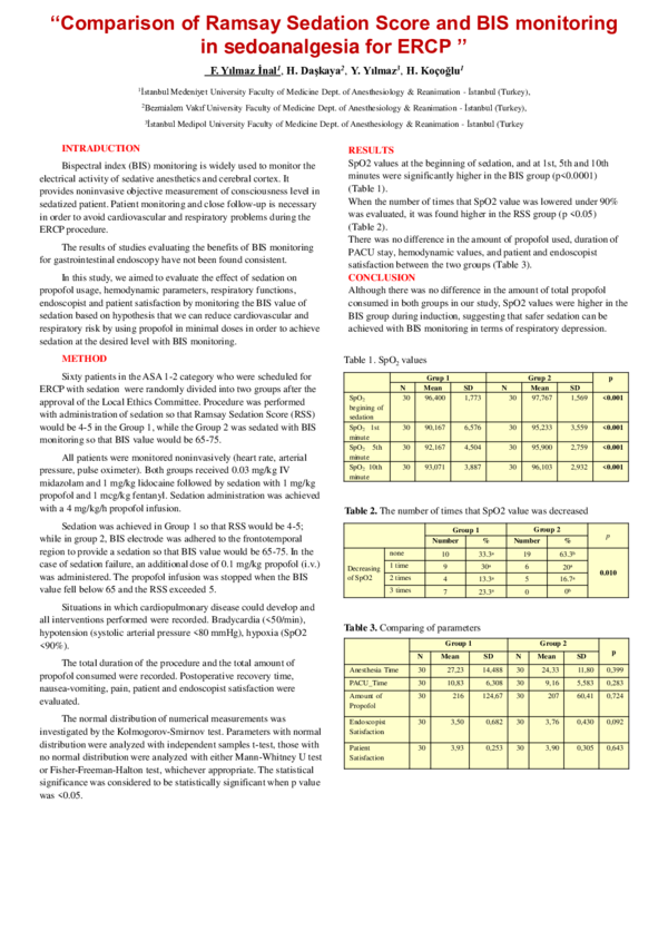(PDF) 09 / Comparison of Ramsay Sedation Score and BIS monitoring in ...