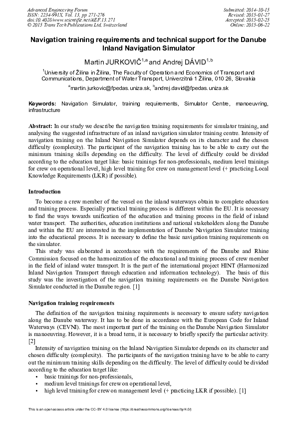 (PDF) Navigation Training Requirements and Technical Support for the ...