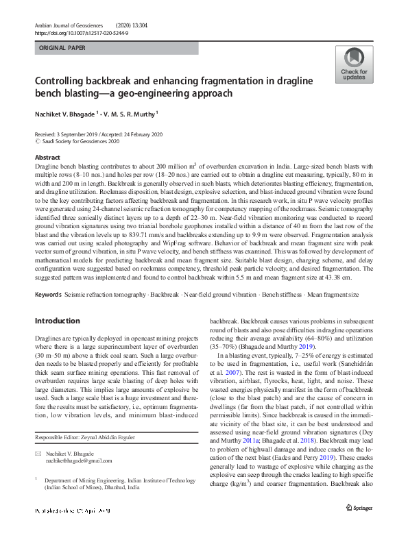 Pdf Controlling Backbreak And Enhancing Fragmentation In Dragline Bench Blasting—a Geo