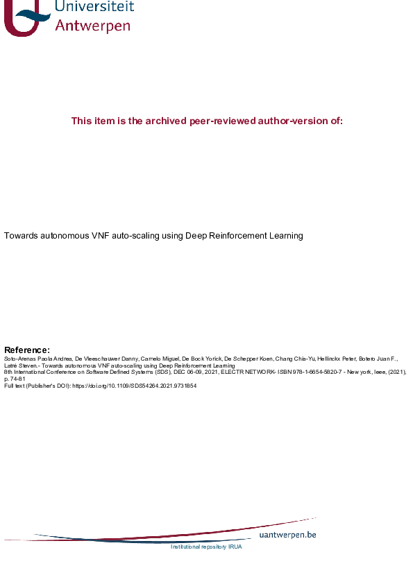 (PDF) Towards Autonomous VNF Auto-scaling using Deep Reinforcement Learning
