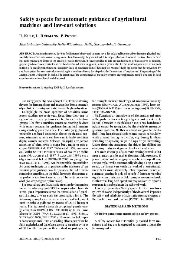 (PDF) Safety aspects for automatic guidance of agricultural machines ...