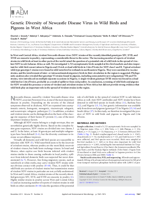 (PDF) Genetic Diversity of Newcastle Disease Virus in Wild Birds and ...