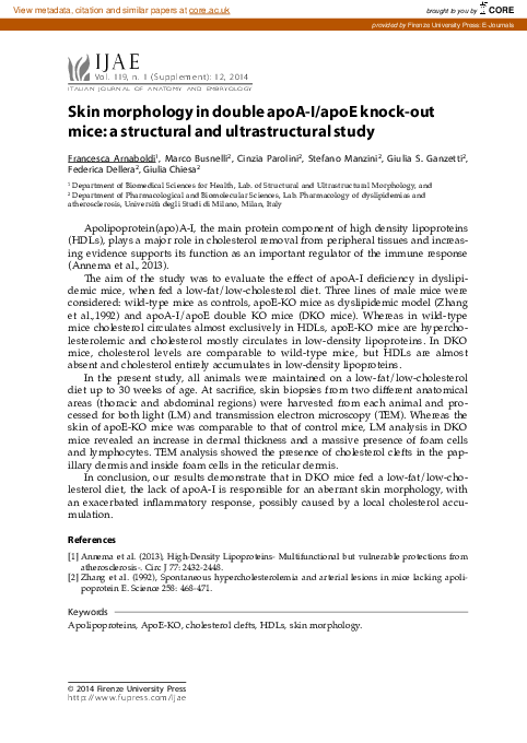 (PDF) Skin morphology in double apoA-I/apoE knock-out mice : a ...